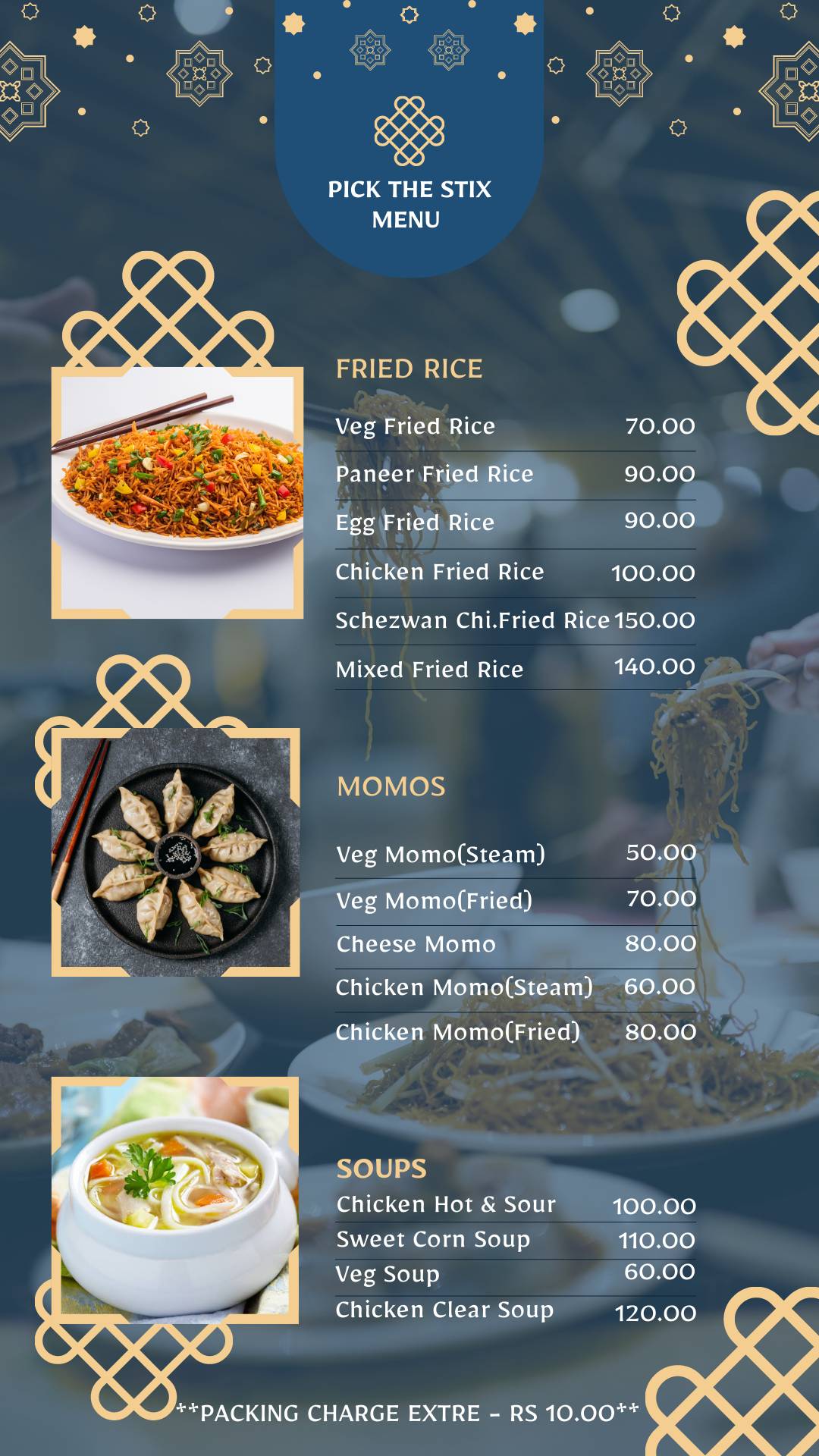 Menu at Pick the Stix, Guwahati