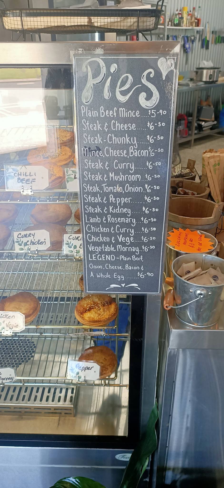 Menu at Pie World cafe, Gladstone Central