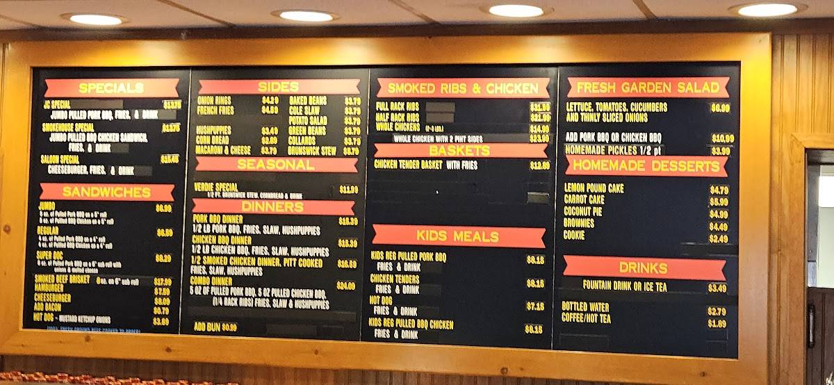 Menu at Pierce's Pitt Bar-B-Que, Williamsburg