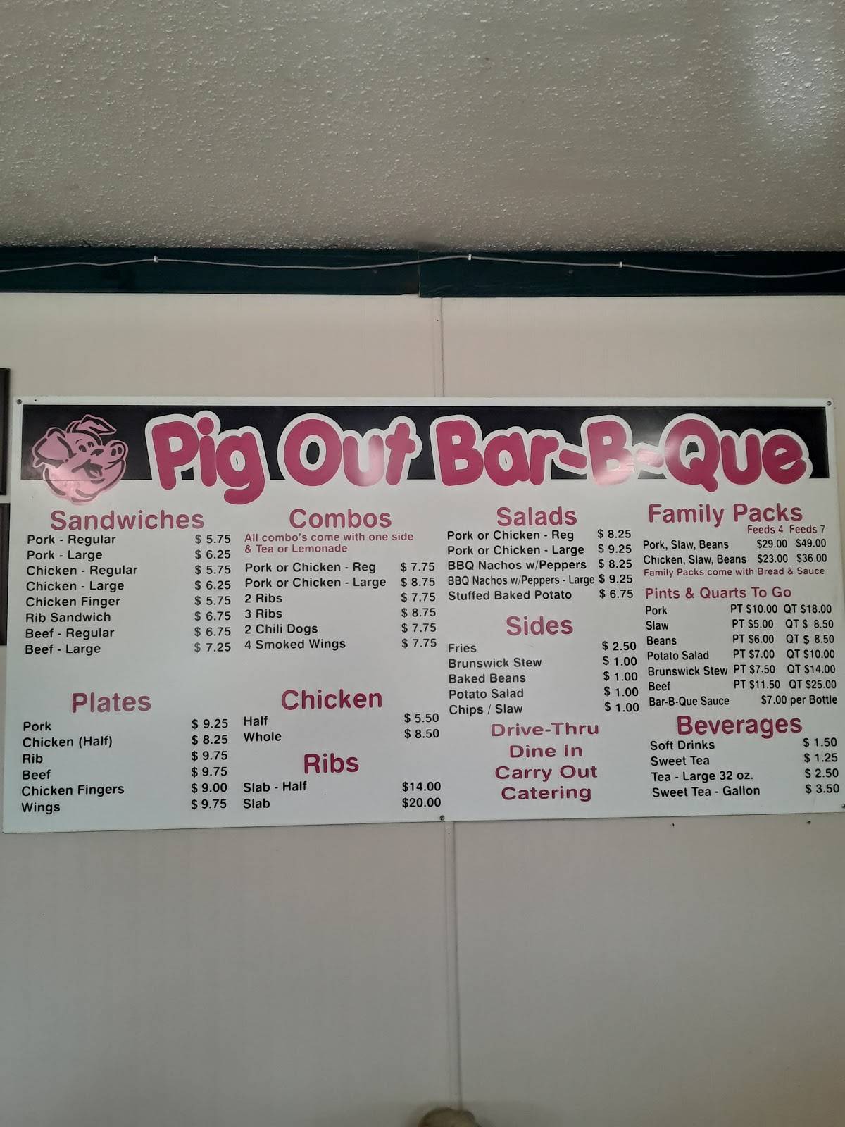 Menu at Pig Out BBQ, Dothan, Reeves St