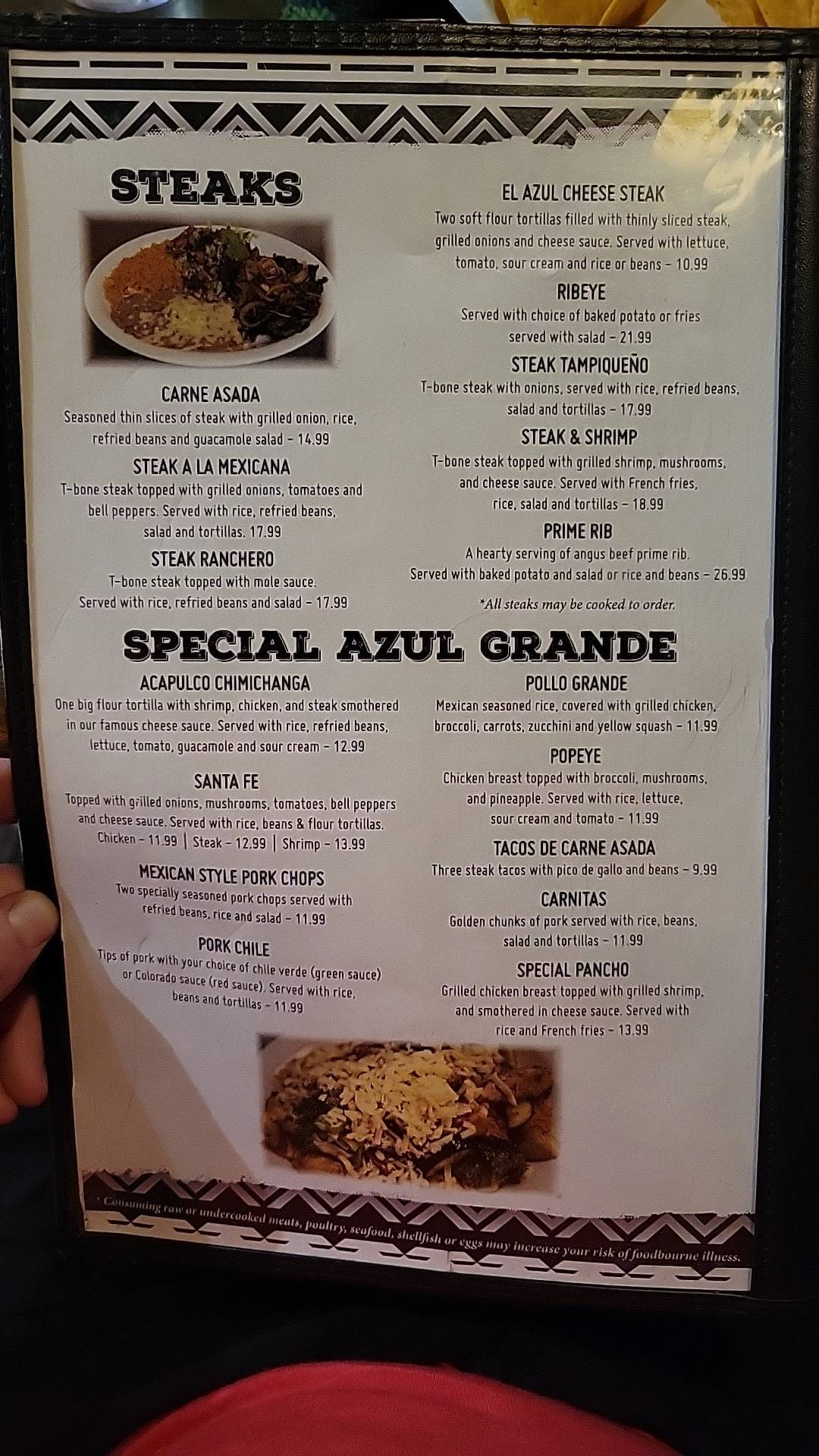 Menu at El Azul Grande Inc restaurant, Pikeville, 190 S Mayo Trail