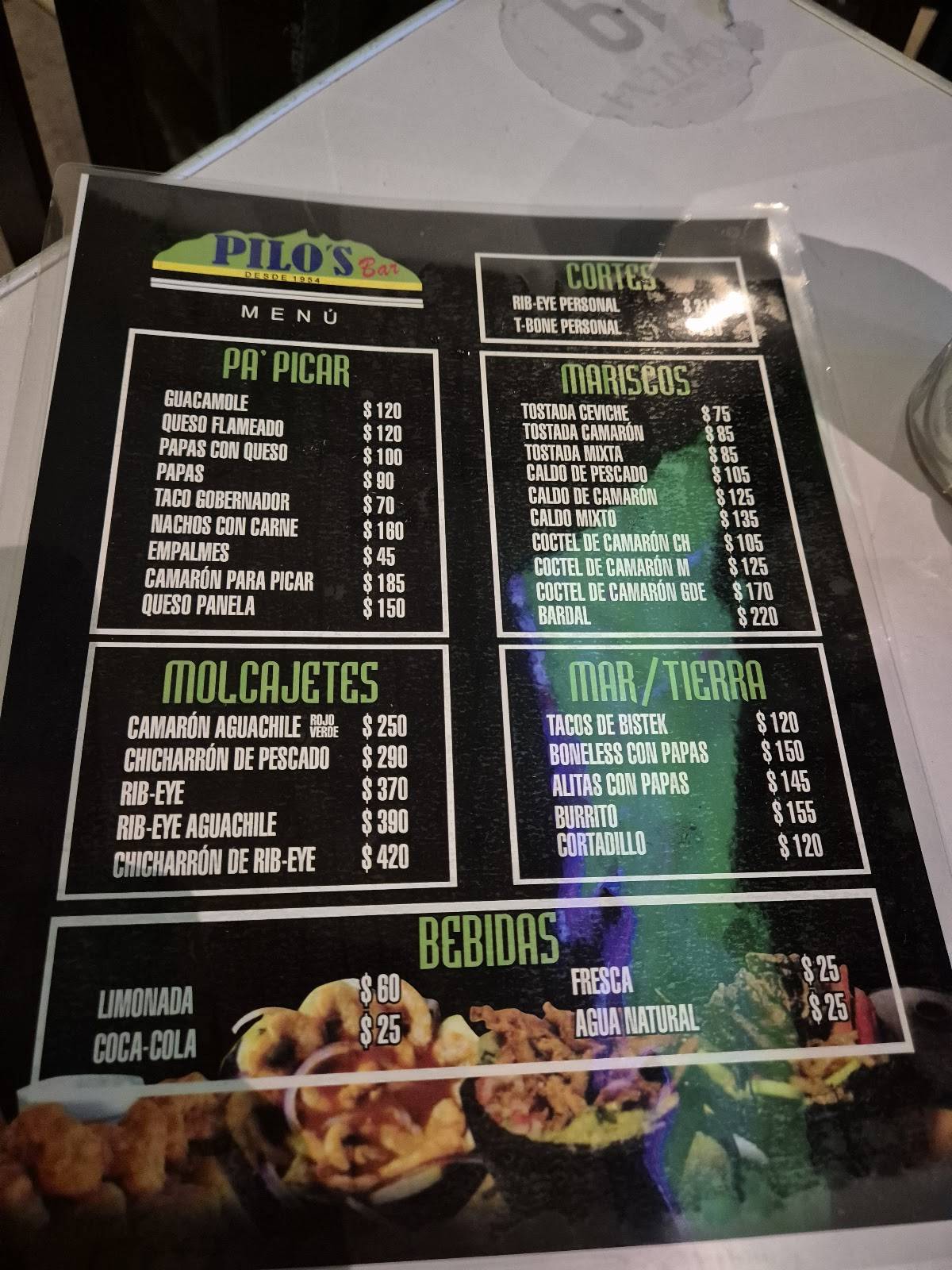 Carta de Pilos Bar, Guadalupe, Juan Zuazua 204