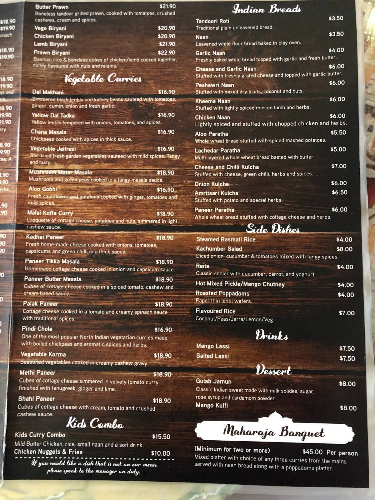 Menu at Pinch Of Spice restaurant, Picton