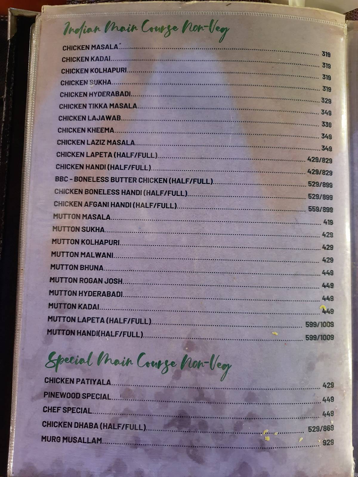Menu at Pinewood Family Garden Restaurant, Ambernath