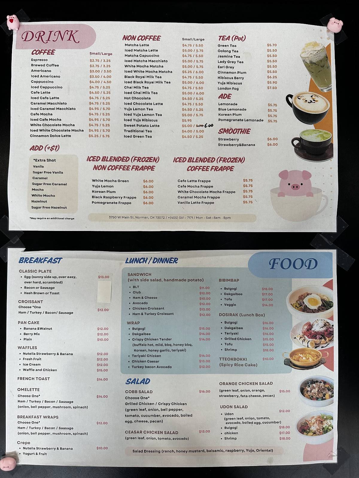 Menu at Pink Pig Cafe, Norman