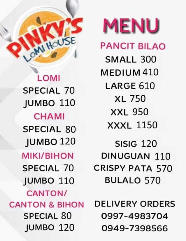 Carta del restaurante Pinky’s Lomi House - Lipa Lipa City, Lipa