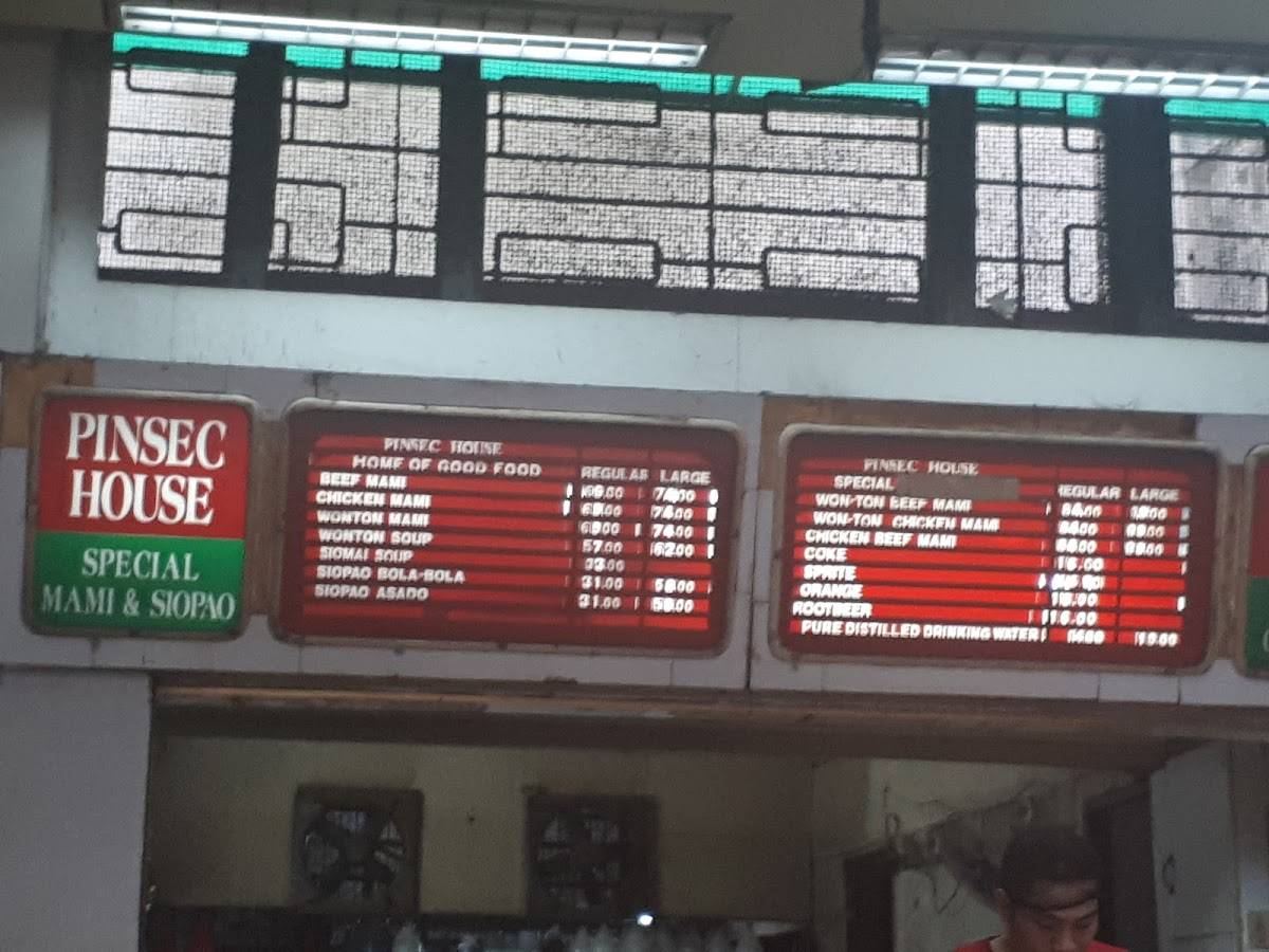 Menu at Pinsec House restaurant, Manila, 1550 Recto Ave