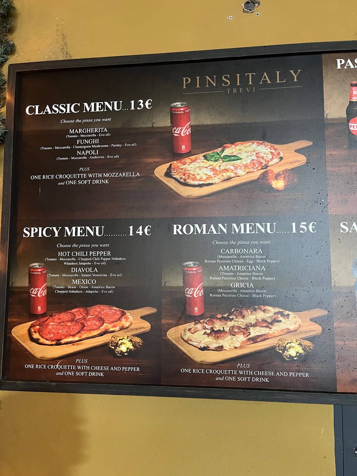 Menu at Pinsitaly Trevi pizzeria, Rome, Via della Panetteria