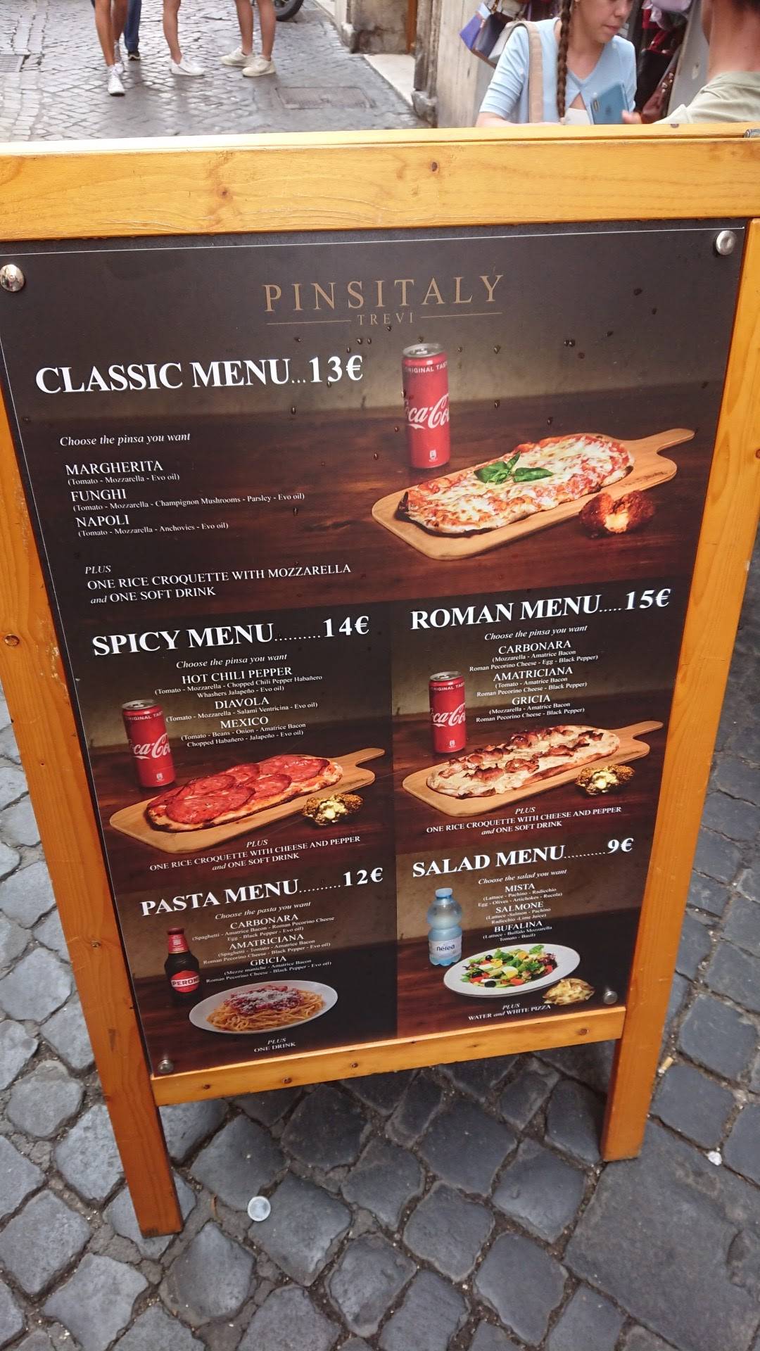 Menu at Pinsitaly Trevi pizzeria, Rome, Via della Panetteria