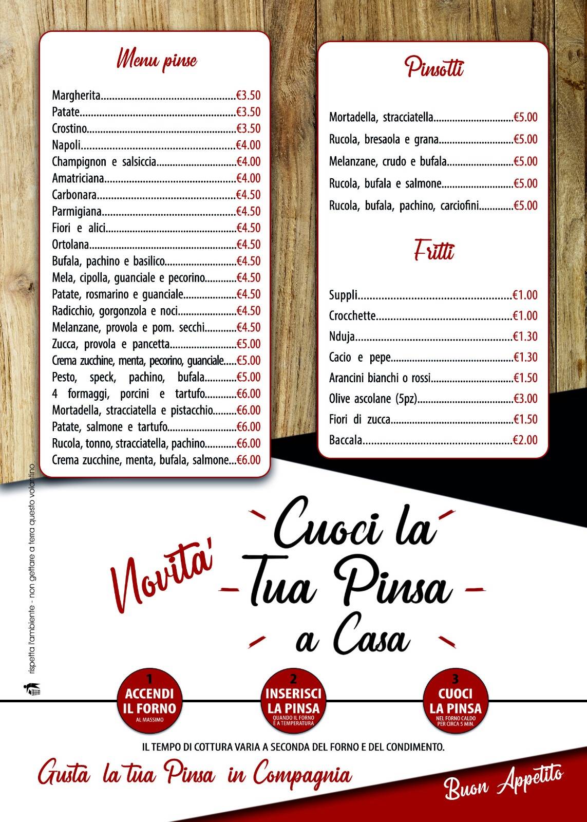 Menu da Pinsum Pinsa Romana pizzeria, Roma