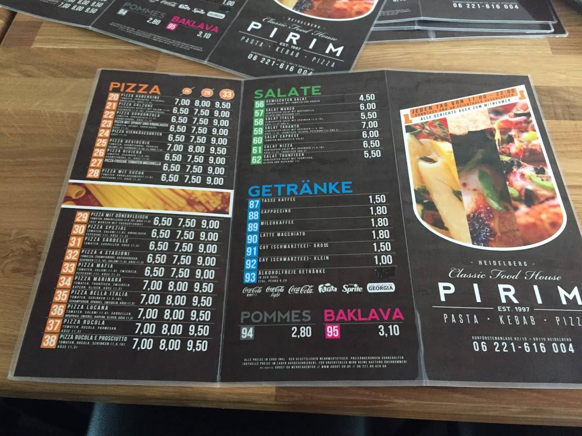 Speisekarte von Piroz Classic Food House-Heidelberg pizza, Heidelberg
