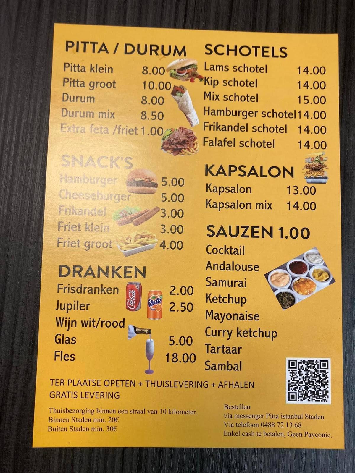 Menu at Pitta Istanbul Staden, Staden