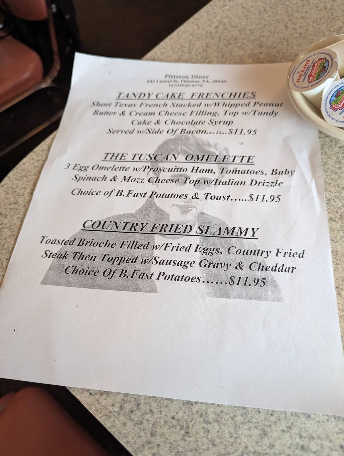 Menu at Pittston Diner restaurant, Pittston, 335 Laurel St
