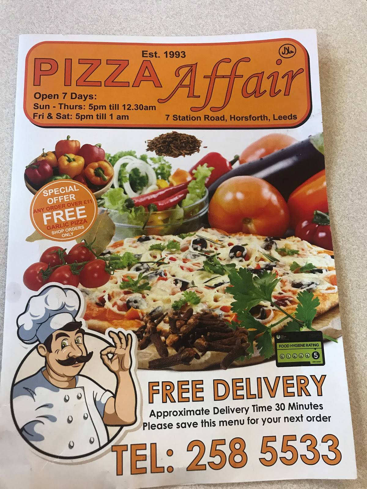 Menu at Pizza Affair pizzeria, Leeds, 7 Station Rd