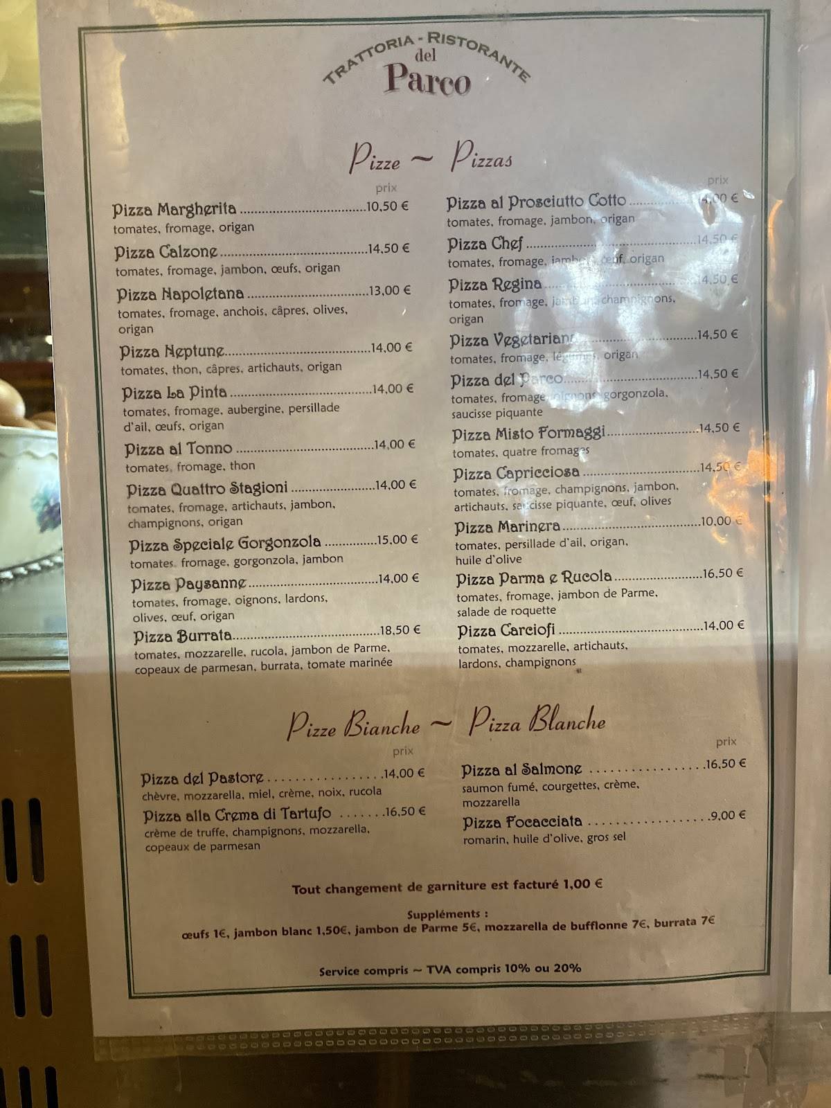 Menu au Trattoria Del Parco pub et bar, Sceaux