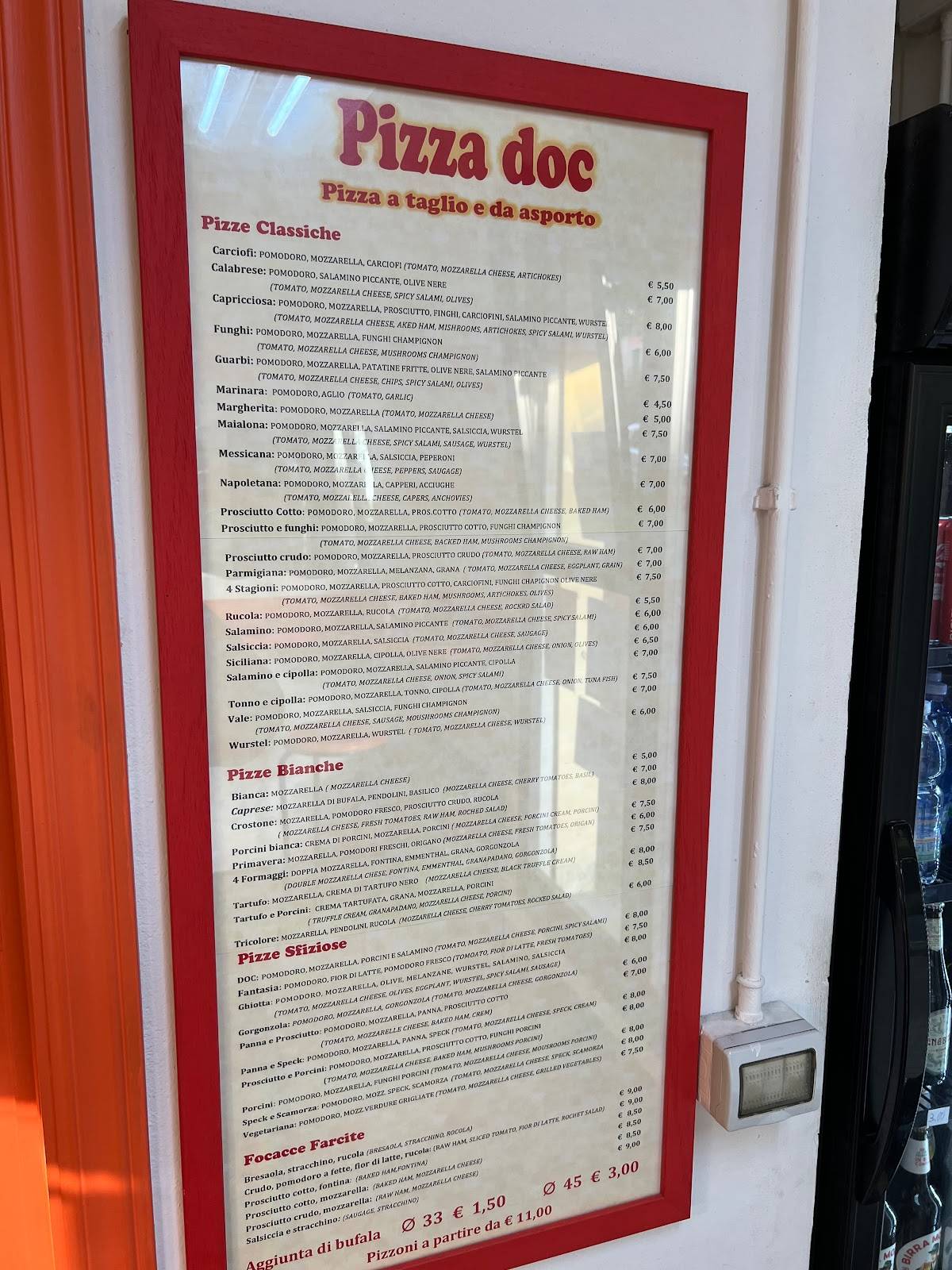 Menu da Pizza Doc ristorante, Reggello