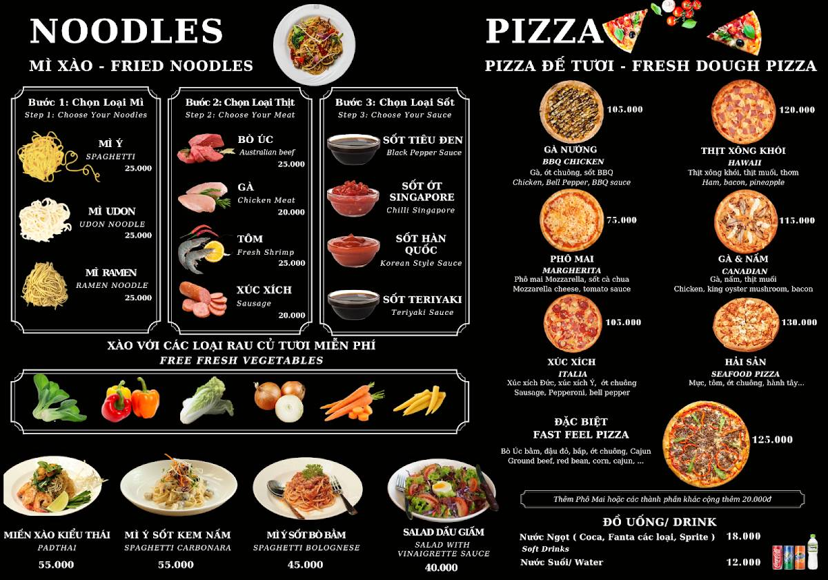Menu at Pizza Fast Feel restaurant, Ho Chi Minh City