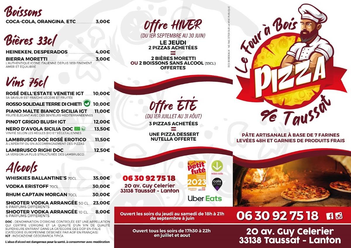 Menu au Pizza Le Four à Bois de Lanton / Taussat pizzeria, Lanton