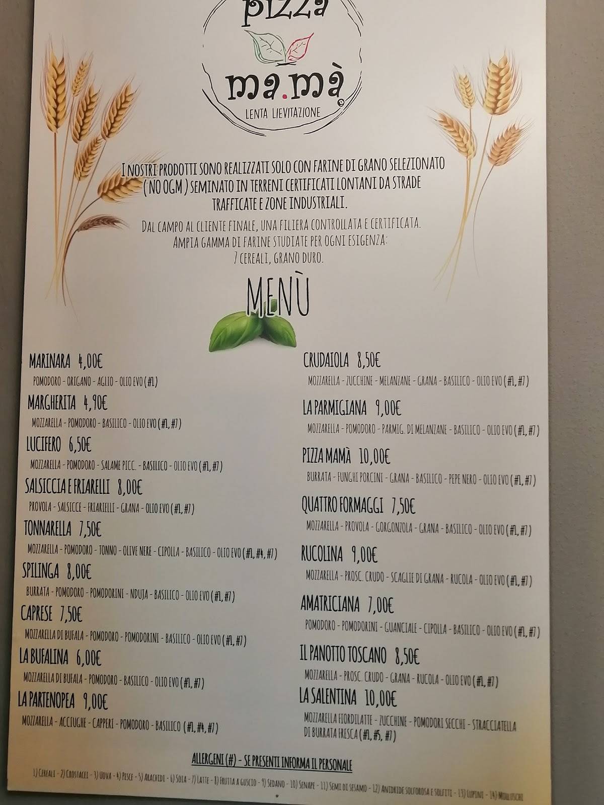 Menu da Pizza Ma.Ma’ ristorante, Firenze