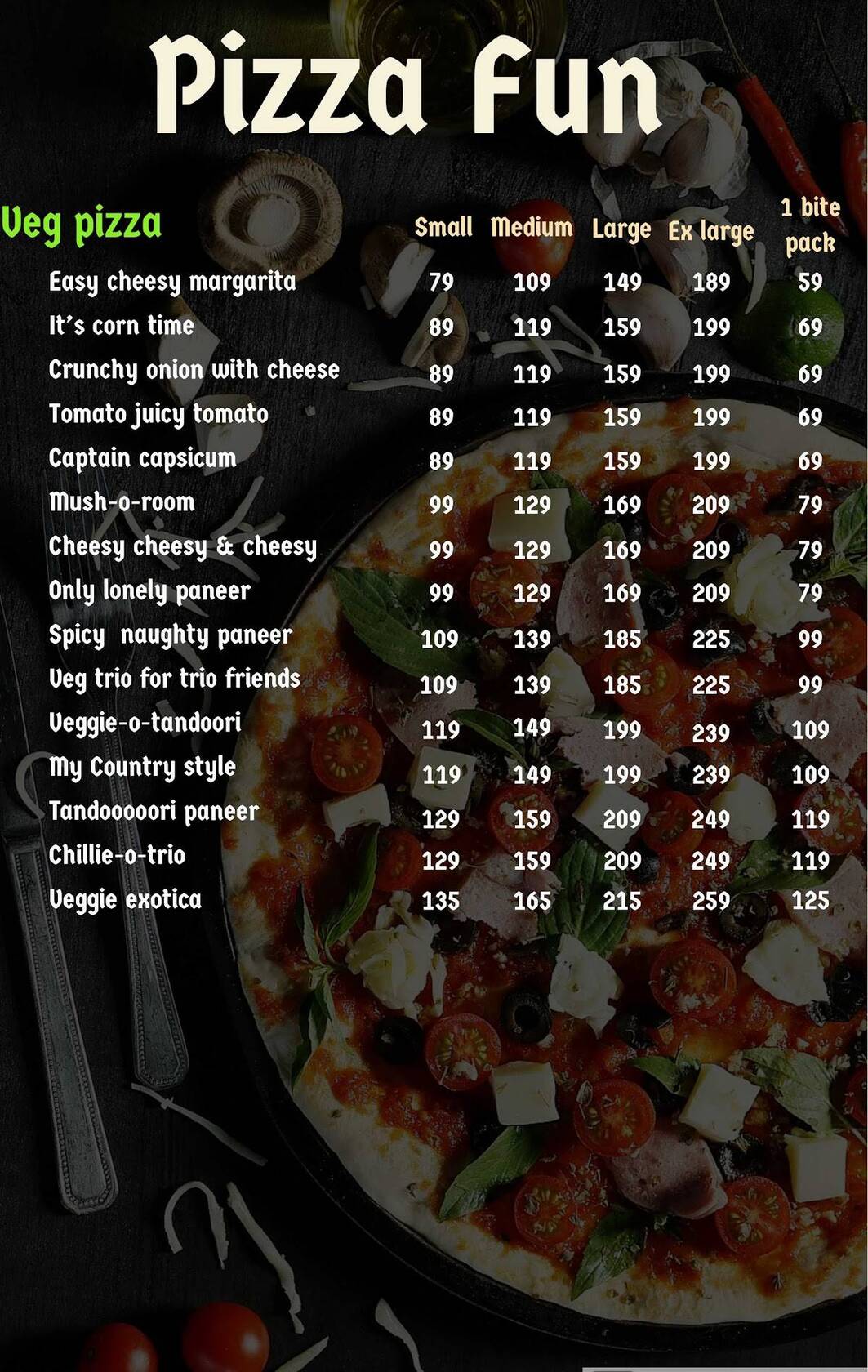 Menu at Pizza fun, Hyderabad