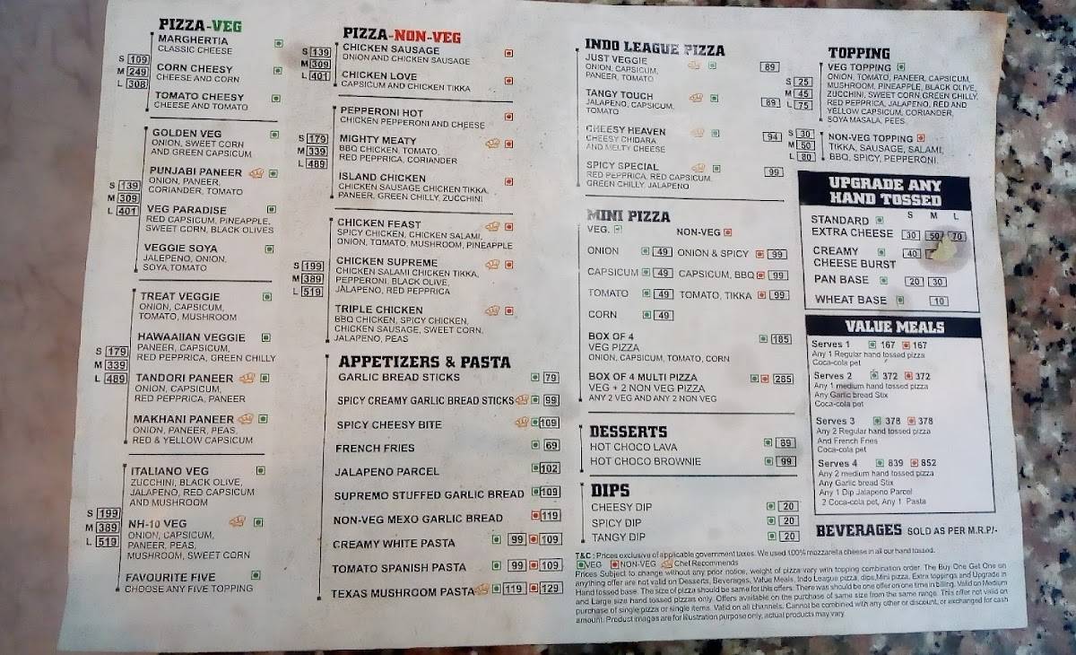 Menu at Pizza monastery, Bahadurgarh