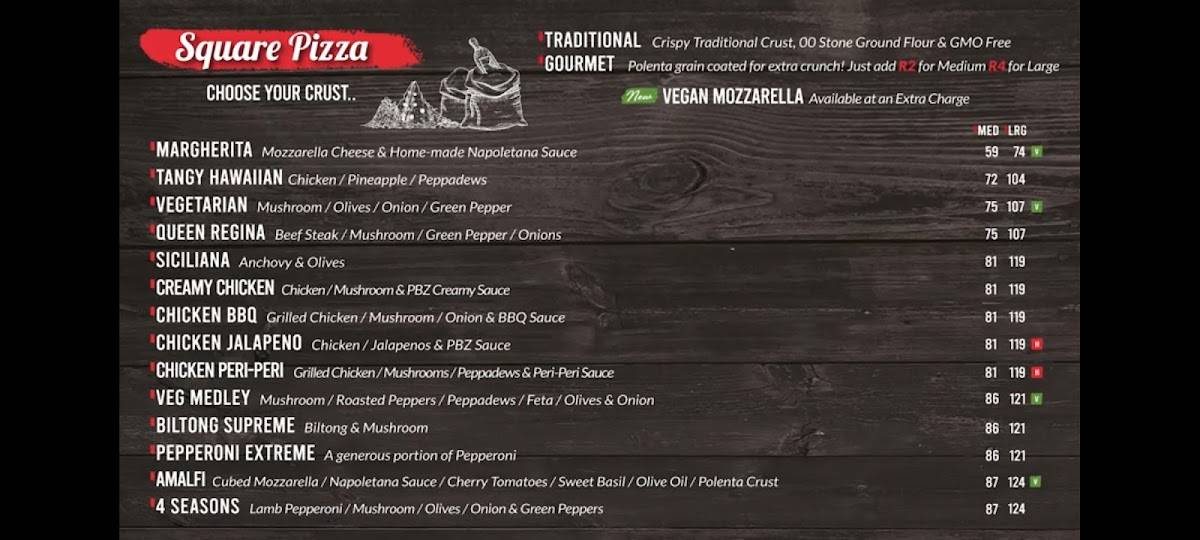 Speisekarte von Pizzaboyz South Beach, Durban