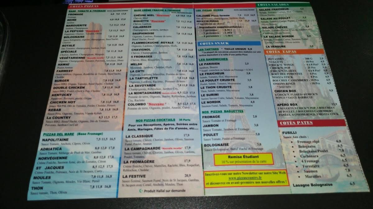 Menu at Pizza's Country restaurant, Somain