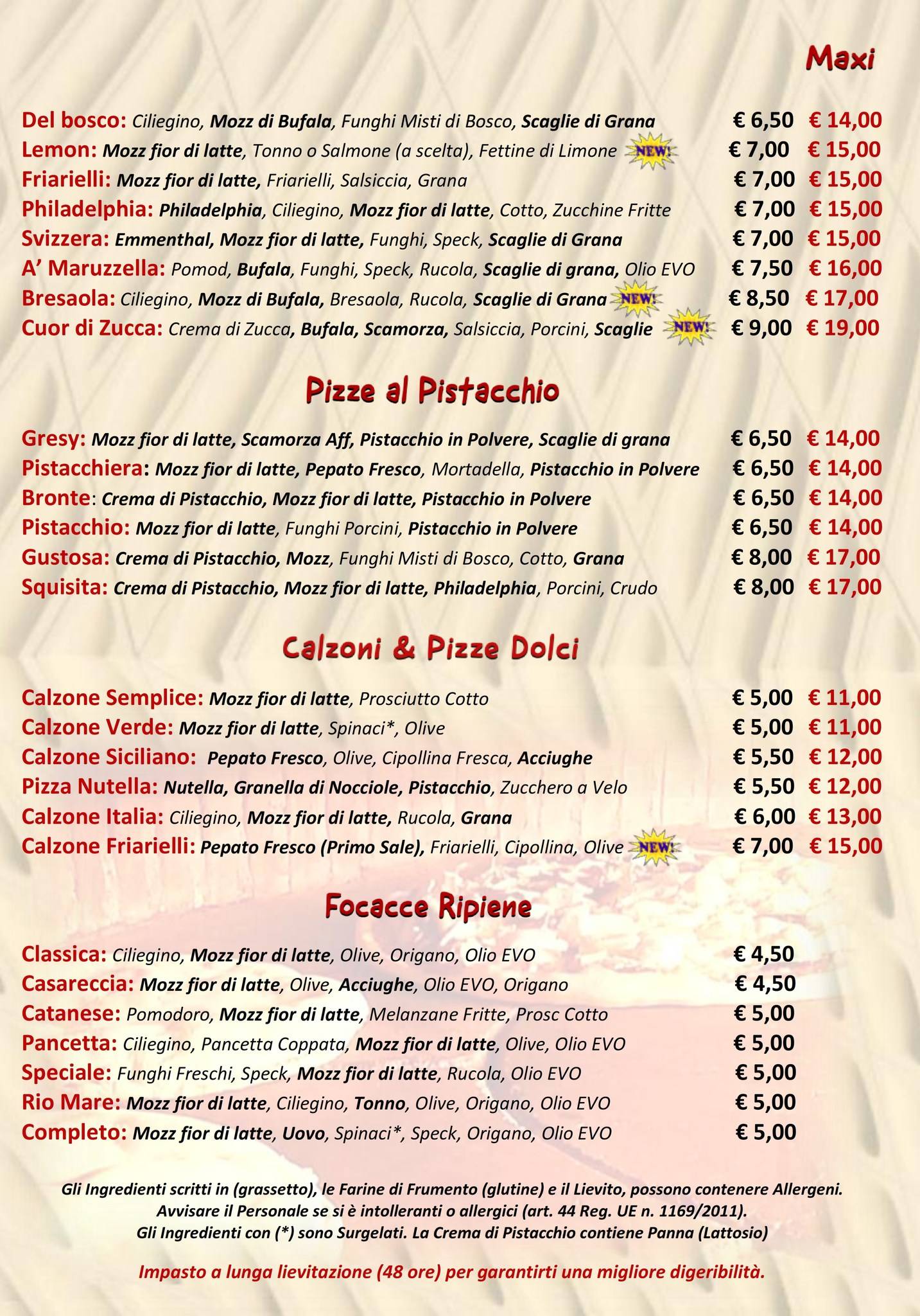 Speisekarte von Pizzeria A'Maruzzella di Mario Pellegrino, Catania