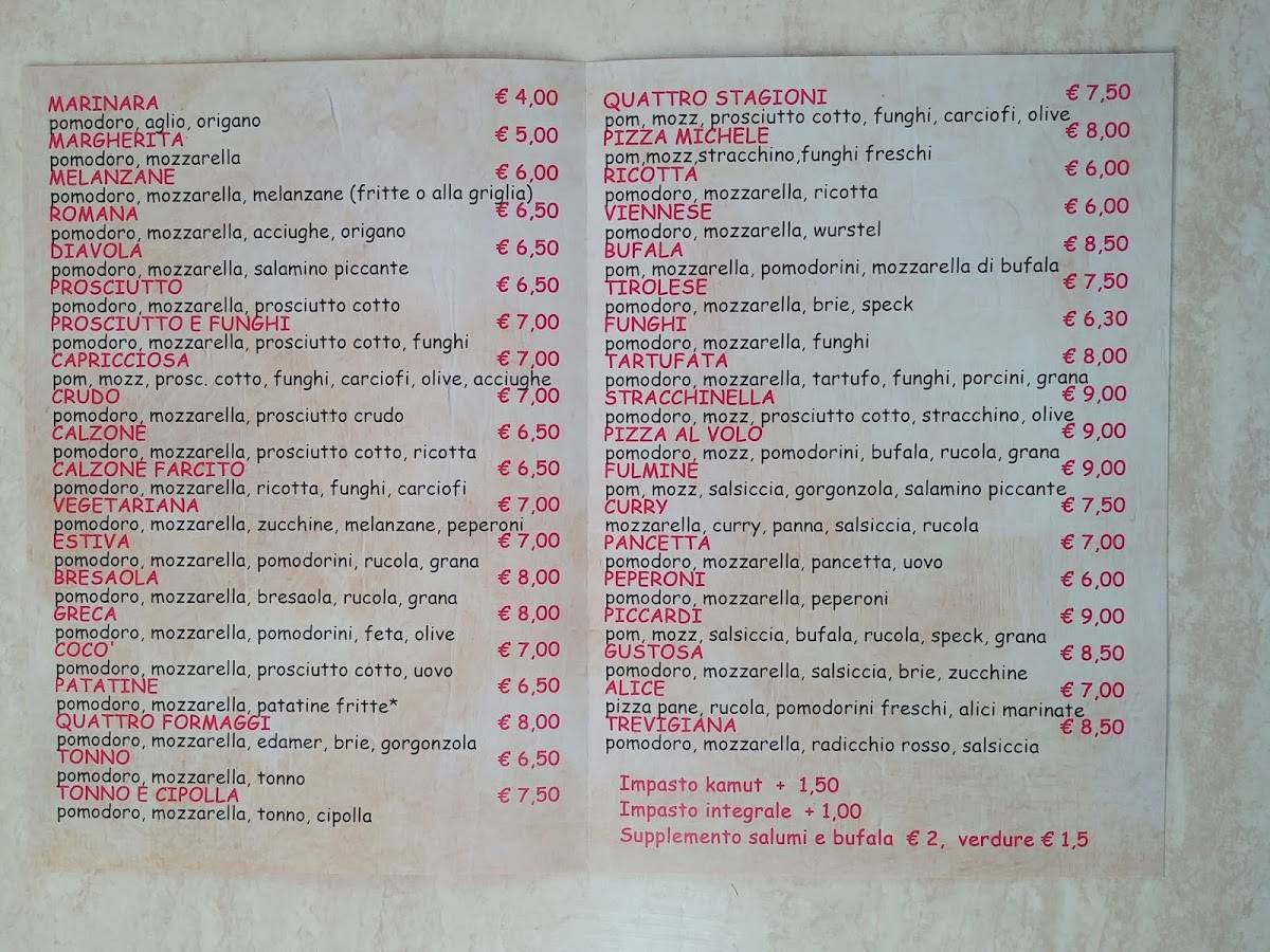 Menu au Pizzeria Al Volo, Trieste