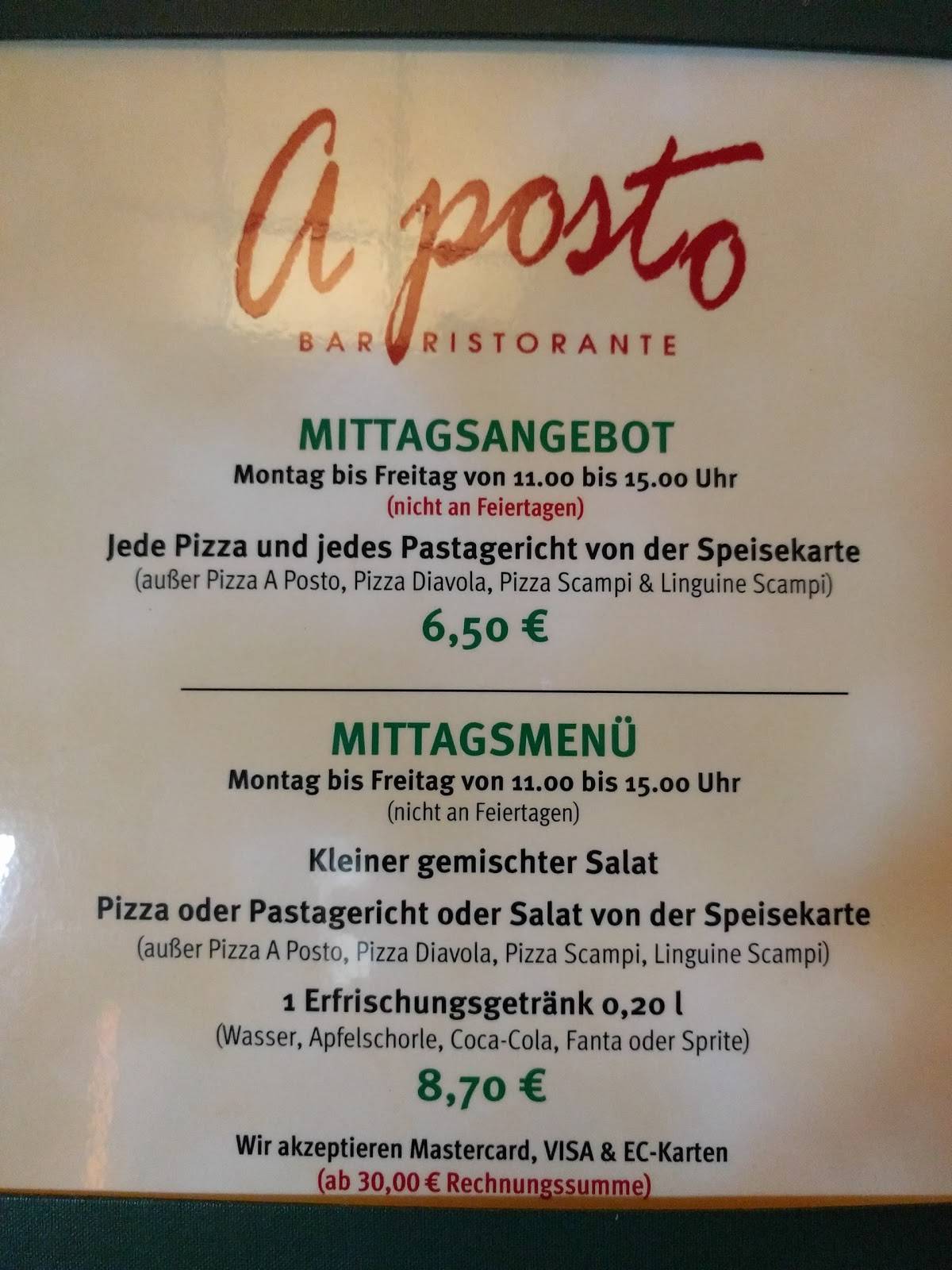 Speisekarte von Restaurant Aposto, Berlin