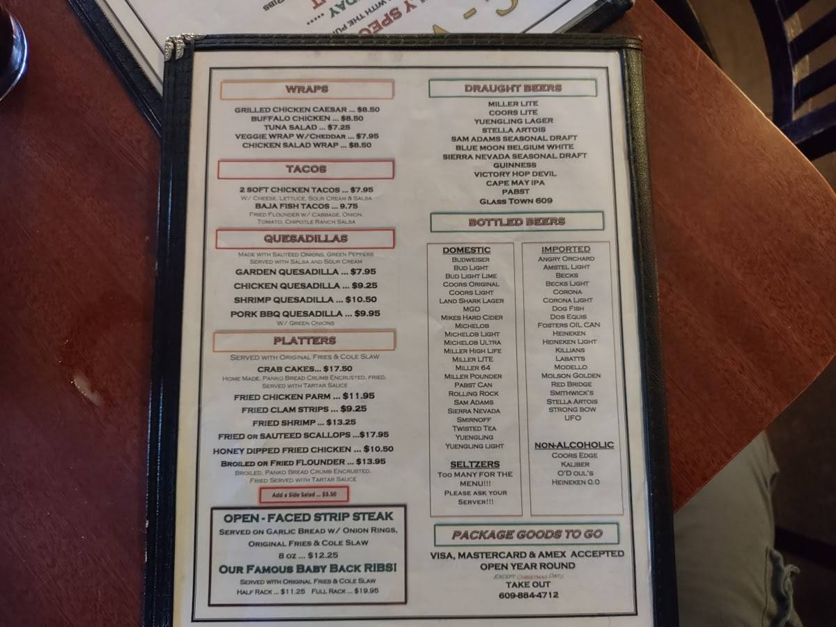 Menu at C-View Inn pizzeria, Cape May