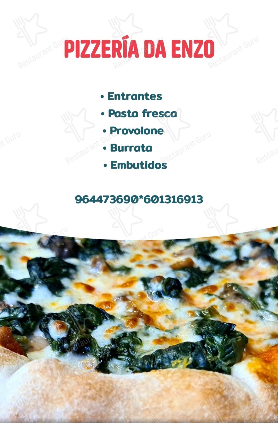 Carta de Pizzería Da Enzo, Benicarló