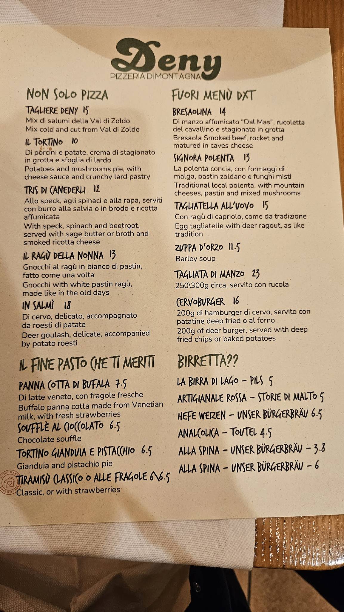 Menu at Pizzeria Deny, Mareson-Pecol
