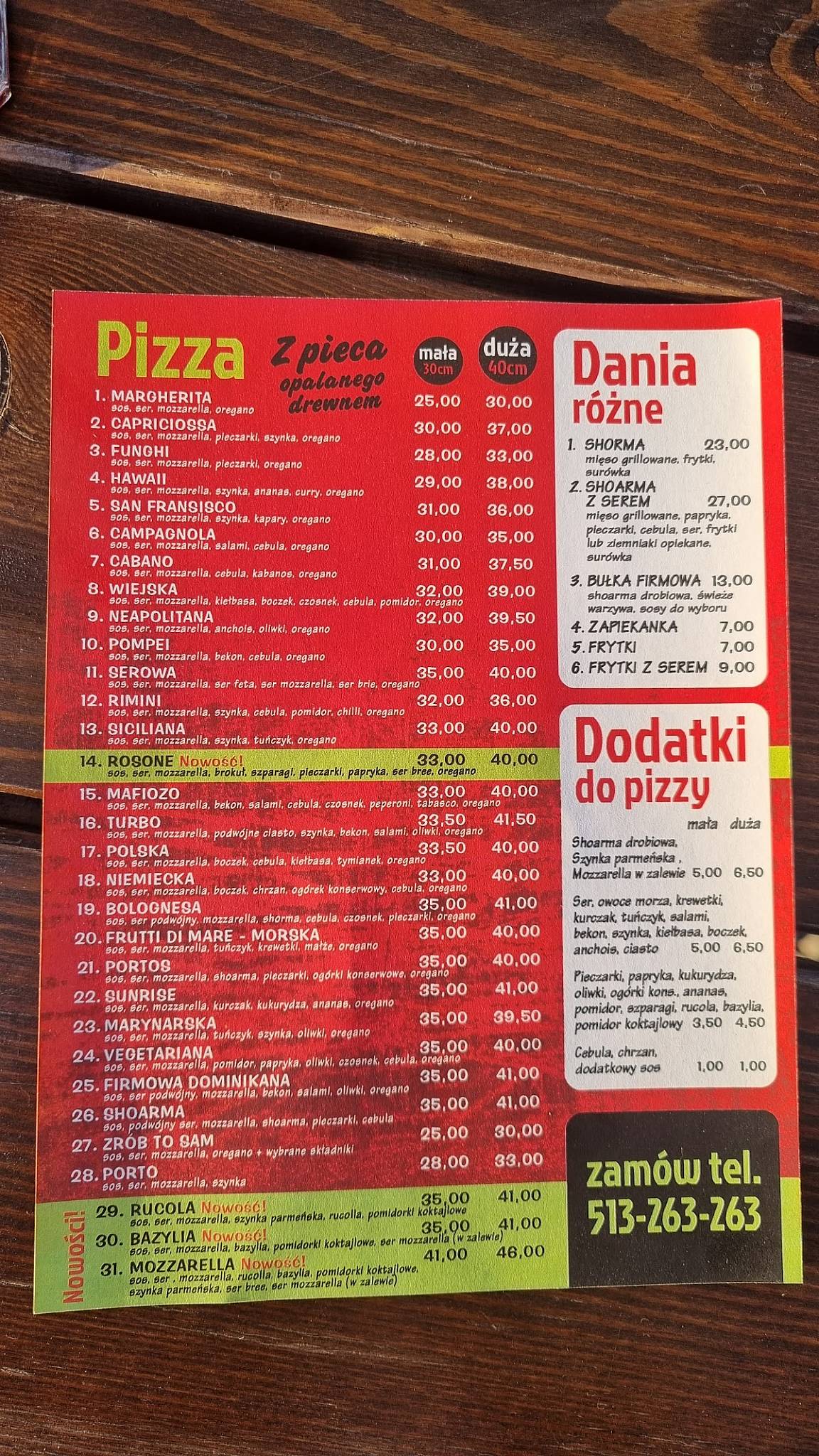 Menu at Pizzeria Dominikana, Dobroń