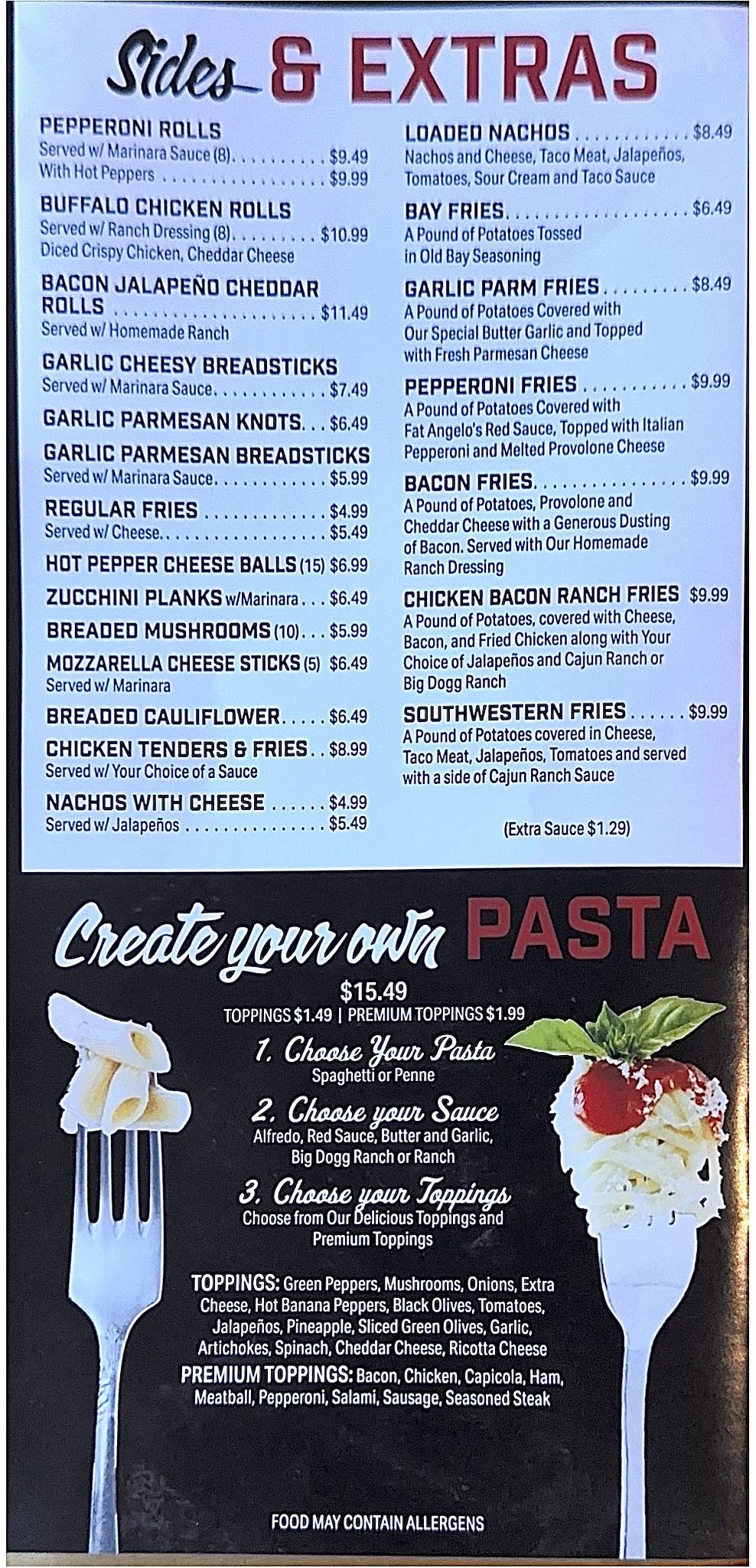 Menu at Fat Angelo's Pizzeria Smithfield, USA