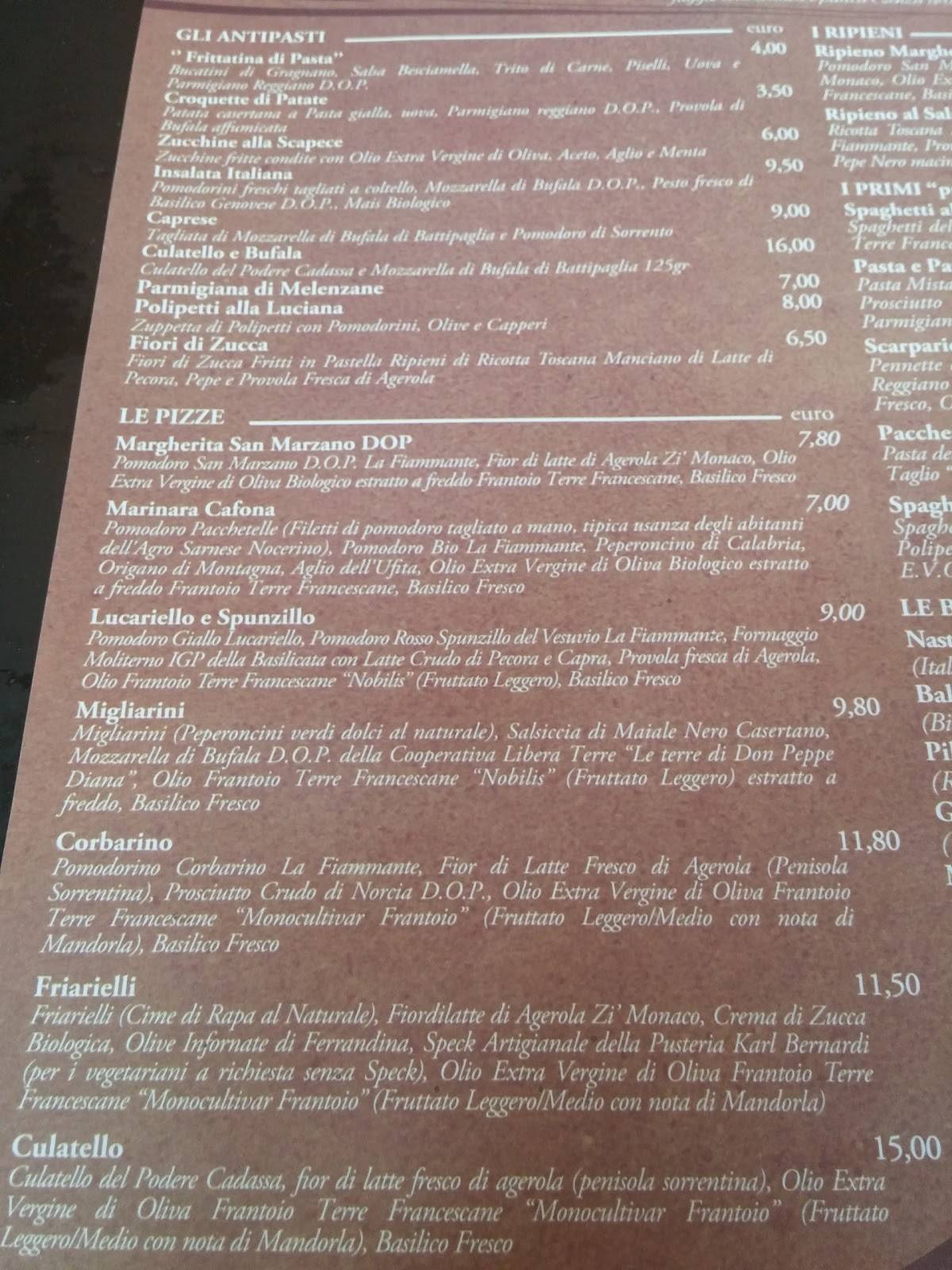 Menu da Gino Sorbillo pizzeria, Milano, Via Montevideo 4