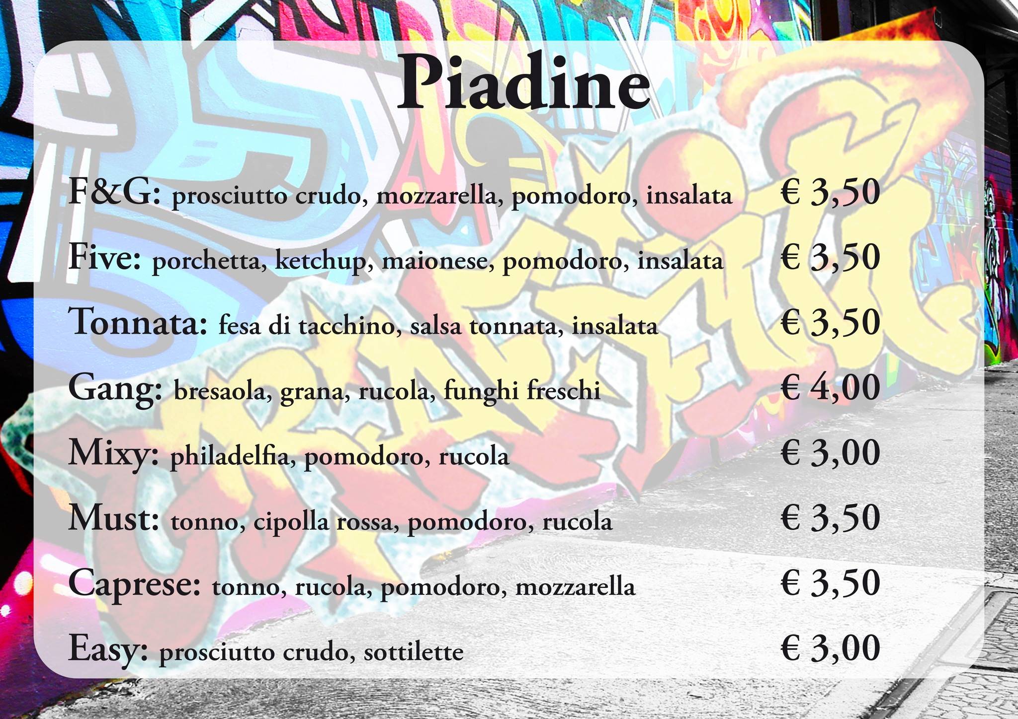 Menu da Graffiti ristorante, Mola di Bari