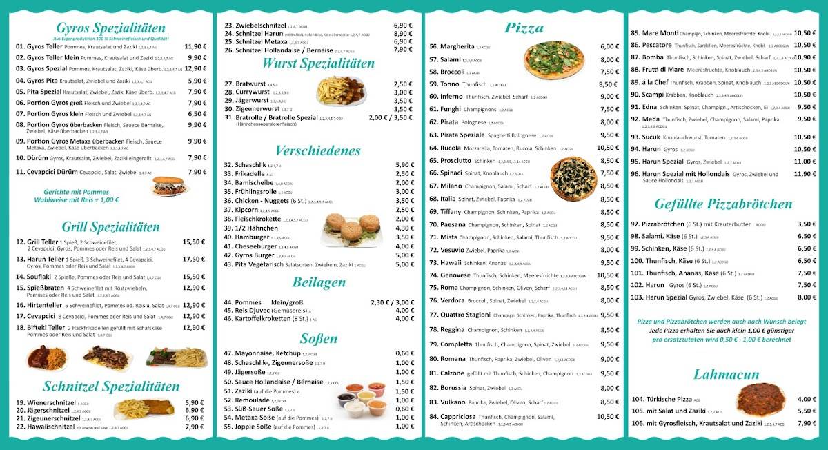 Speisekarte von Pizzeria Grill Harun MG, Mönchengladbach
