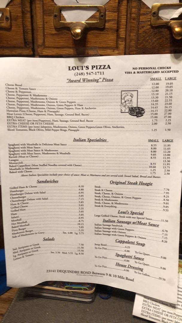 Menu at Loui's Pizza pizzeria, Hazel Park