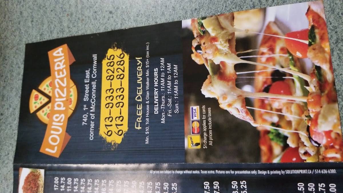 Menu at Louis' Pizzeria, Cornwall
