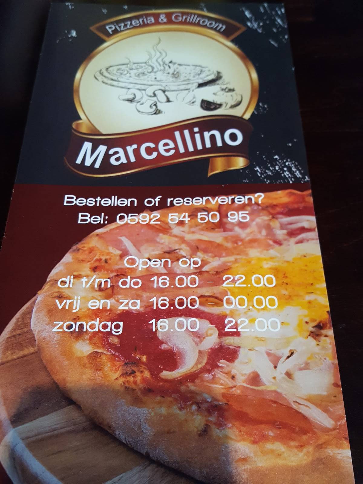 Menu at Pizzeria Marcellino, Vries