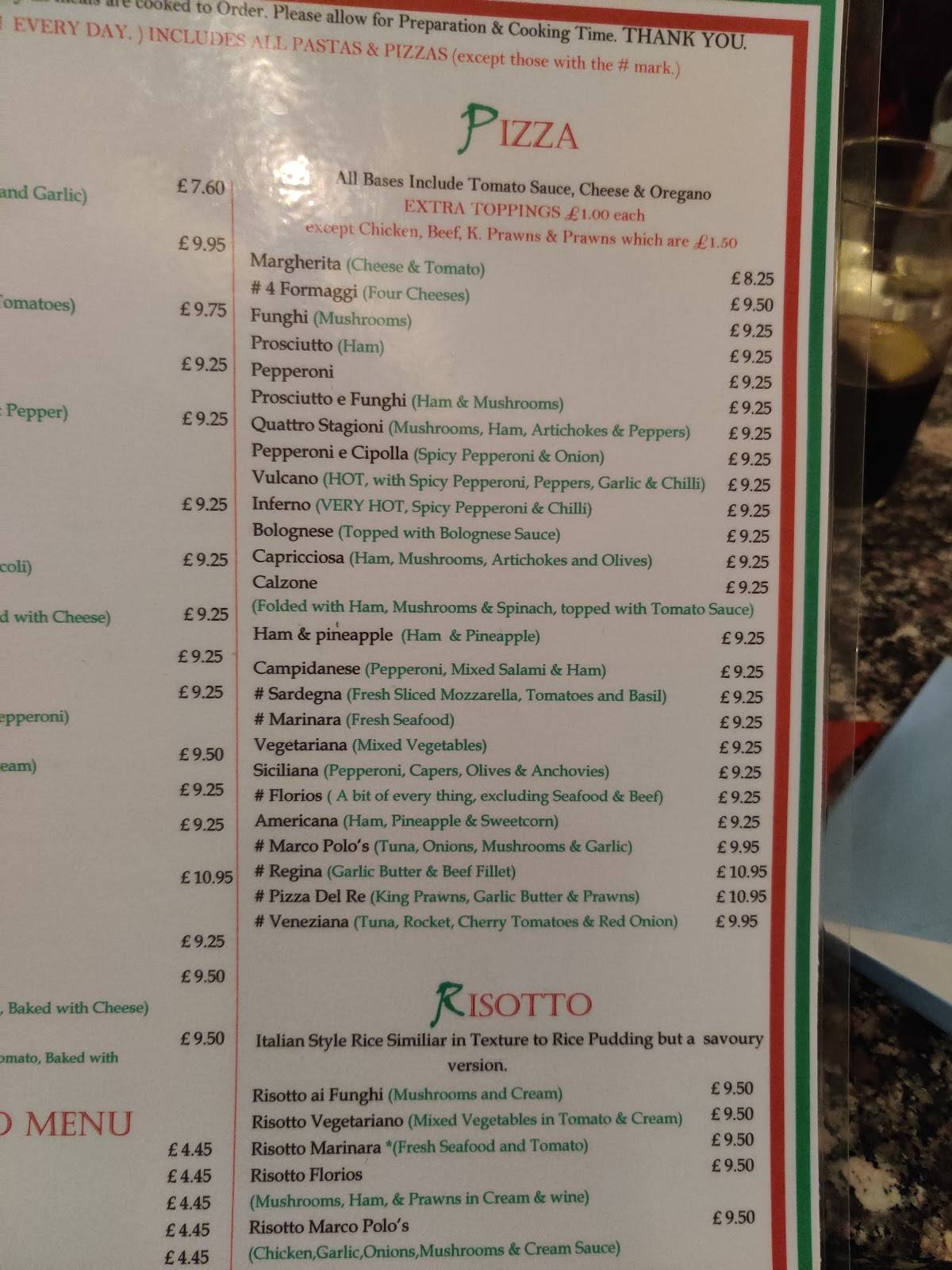 Menu at Marco Polo Pizzeria, Driffield