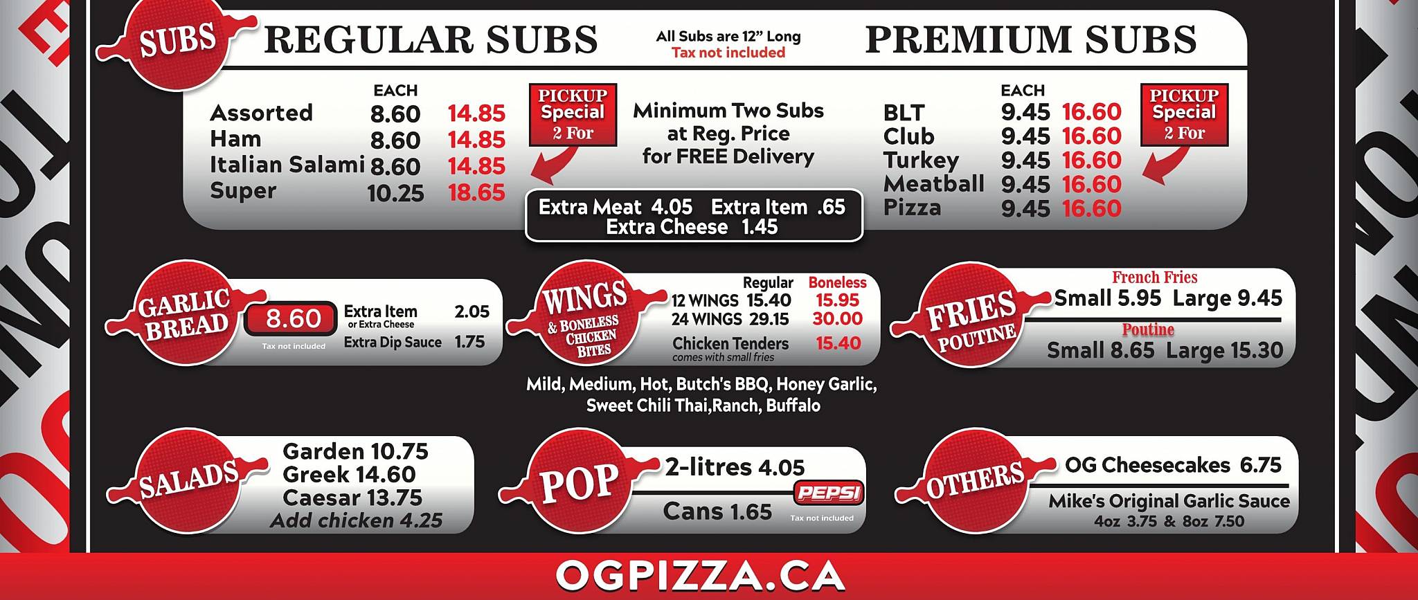 Menu au Original Guys Pizza Pies - OG Pizza pizzeria, Kingsville