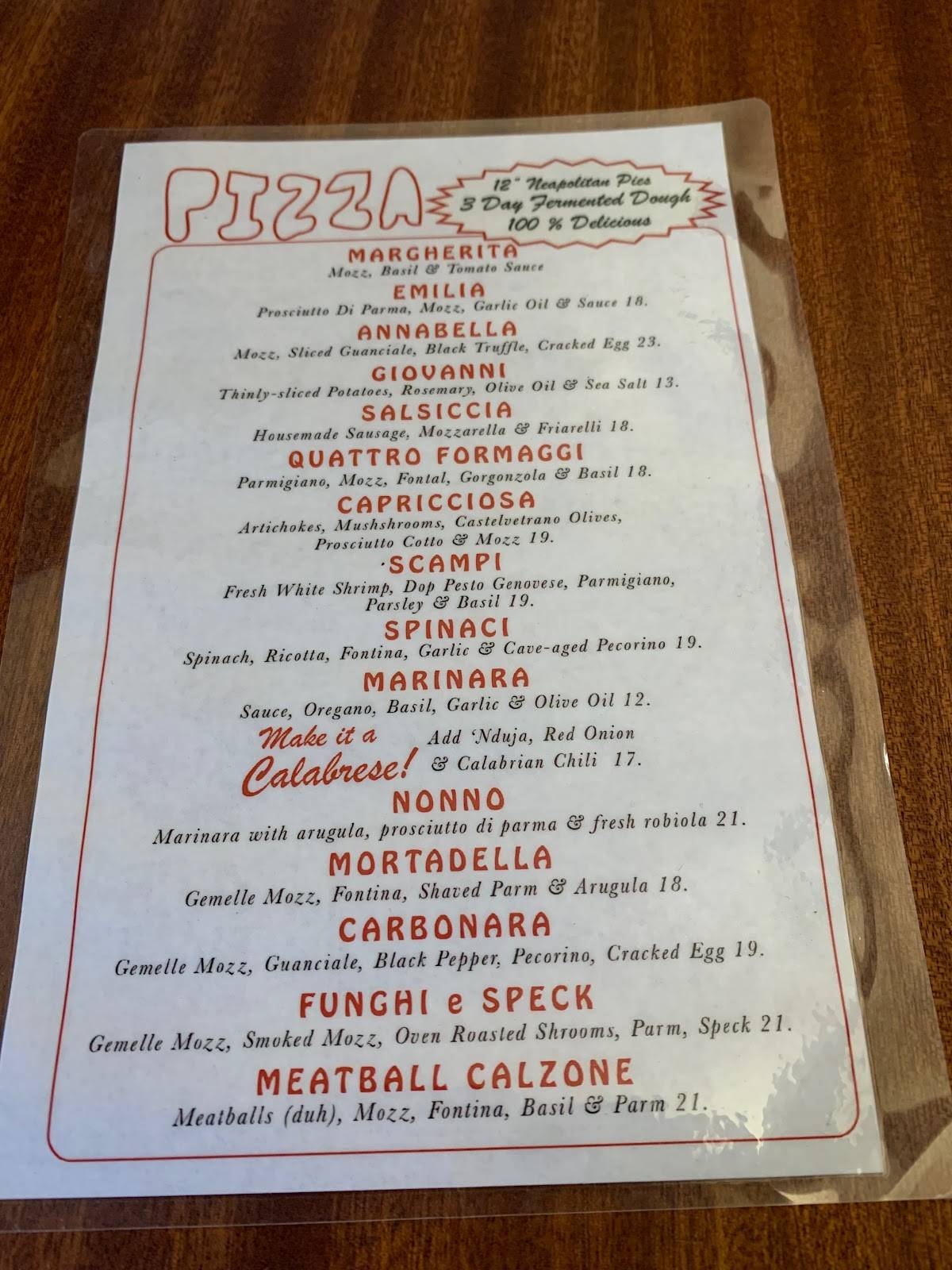 Menu at Pizzeria Gemelle, Nantucket