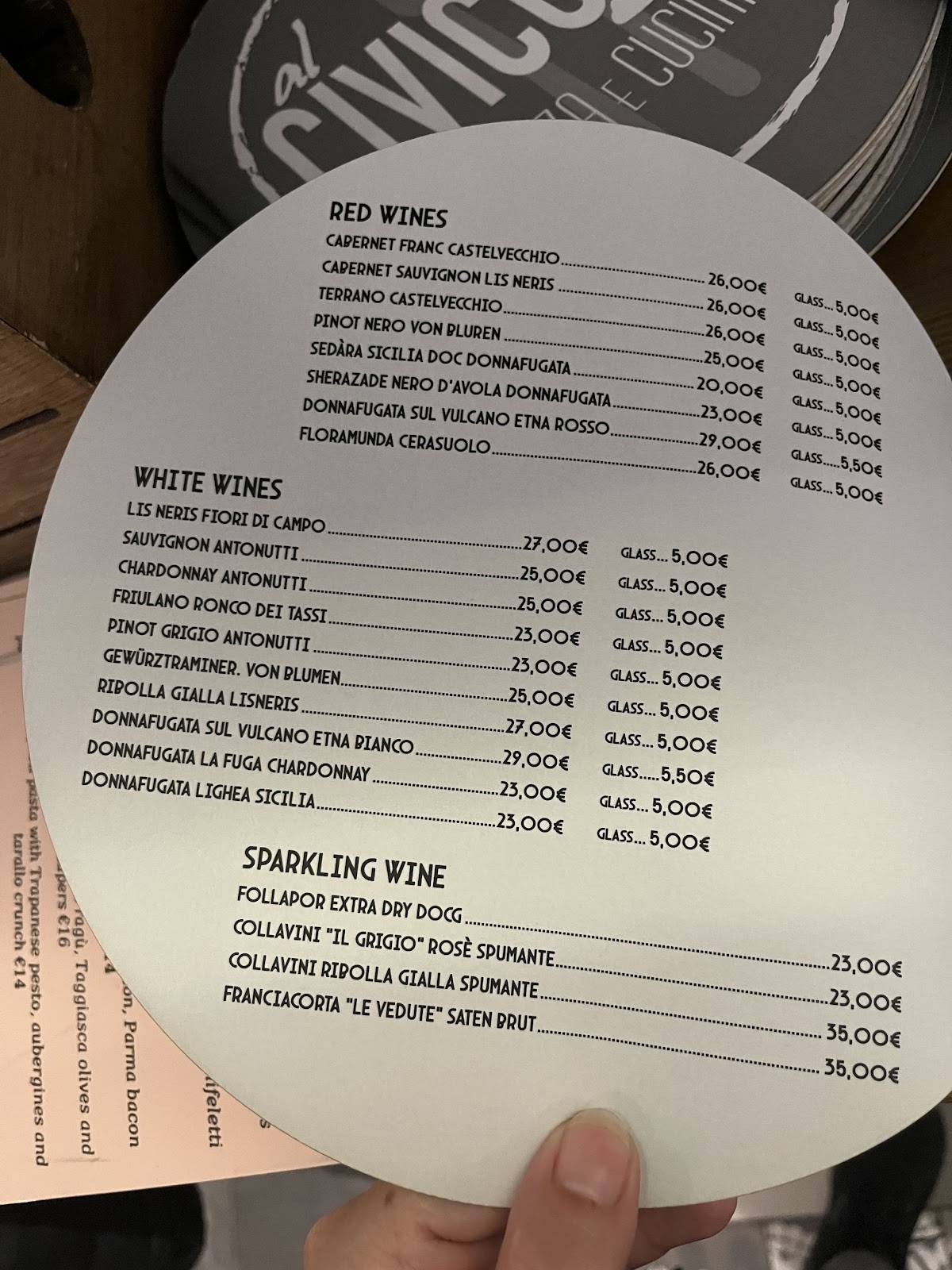 Menu da Pizzeria Trieste Al civico sei, Trieste