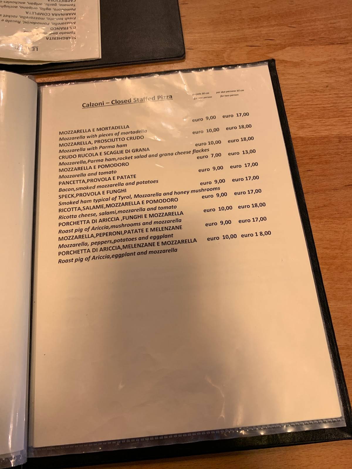 Menu at Pizzeria da Franco, Sorrento, Corso Italia