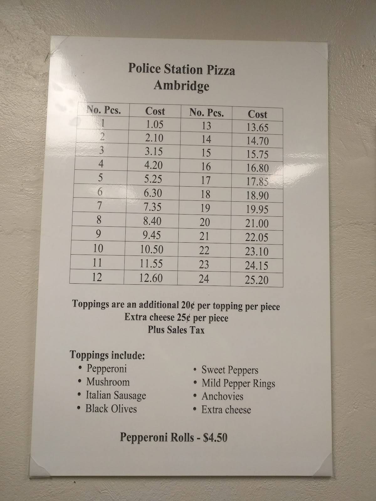 Menu at Police Station Pizza pizzeria, Ambridge