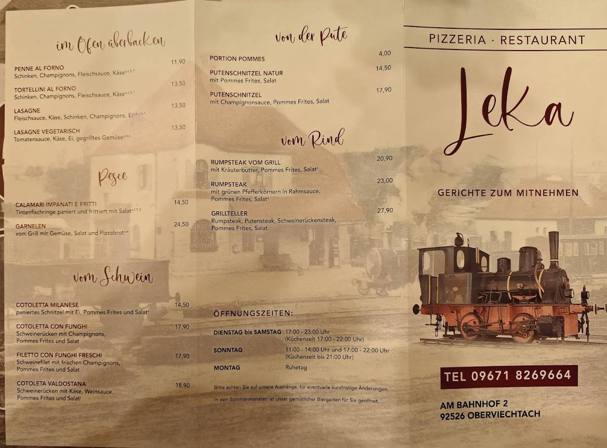 Menu au Pizzeria Restaurant Leka, Oberviechtach