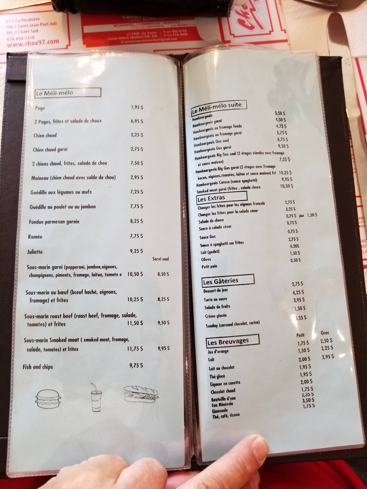 Menu au Resto Chez Ti-Gus pizzeria, Saint-Pascal