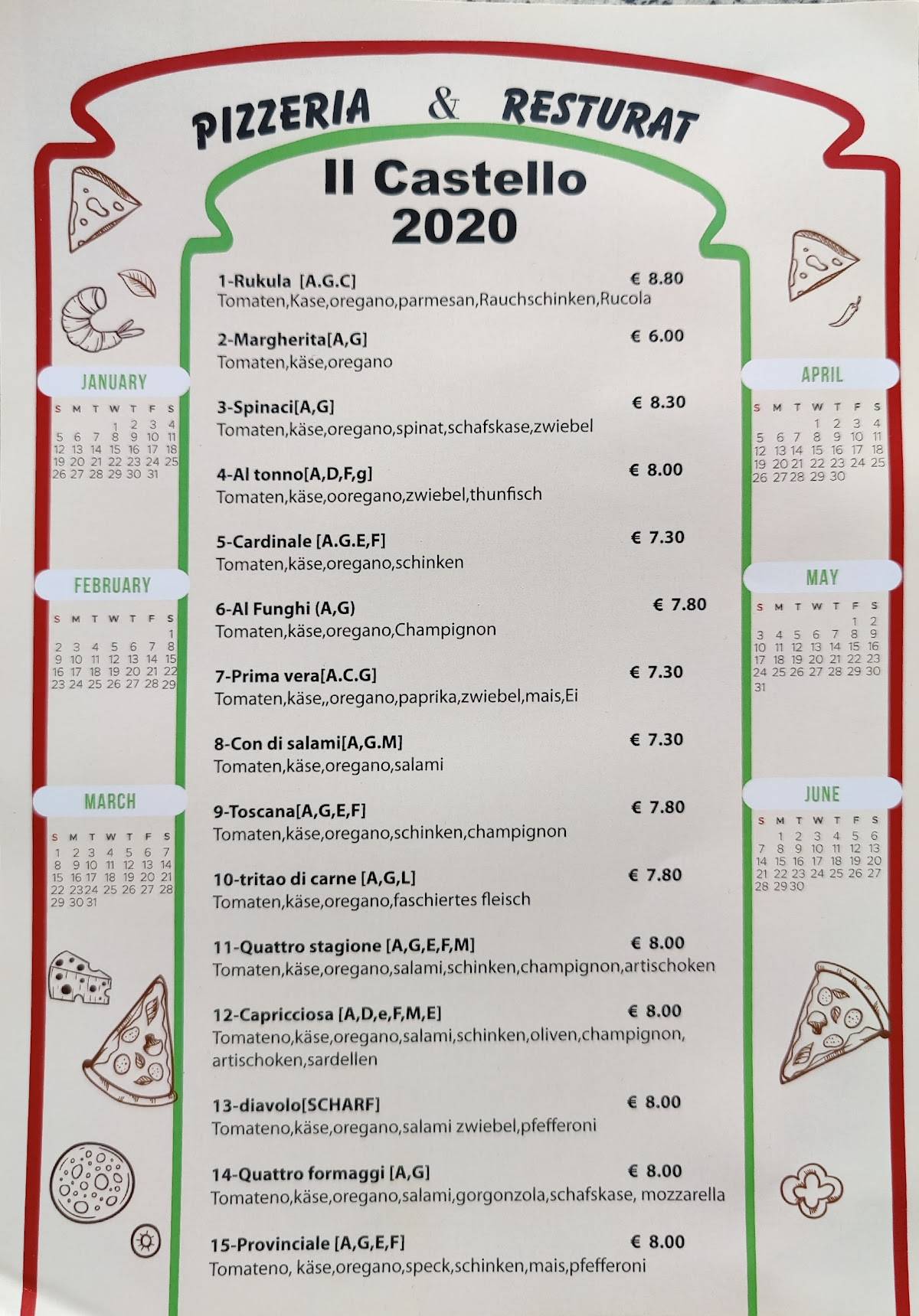 Speisekarte von Pizzeria - Ristorante Il Castello, Straß in der Steiermark